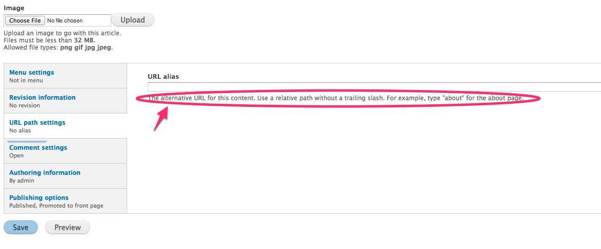 Rewrite description for URL alias on node/add/* [#1388832] | Drupal.org