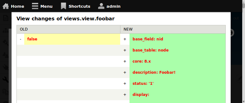 Add a "diff" of some kind to the CMI UI [#1821548] | Drupal.org