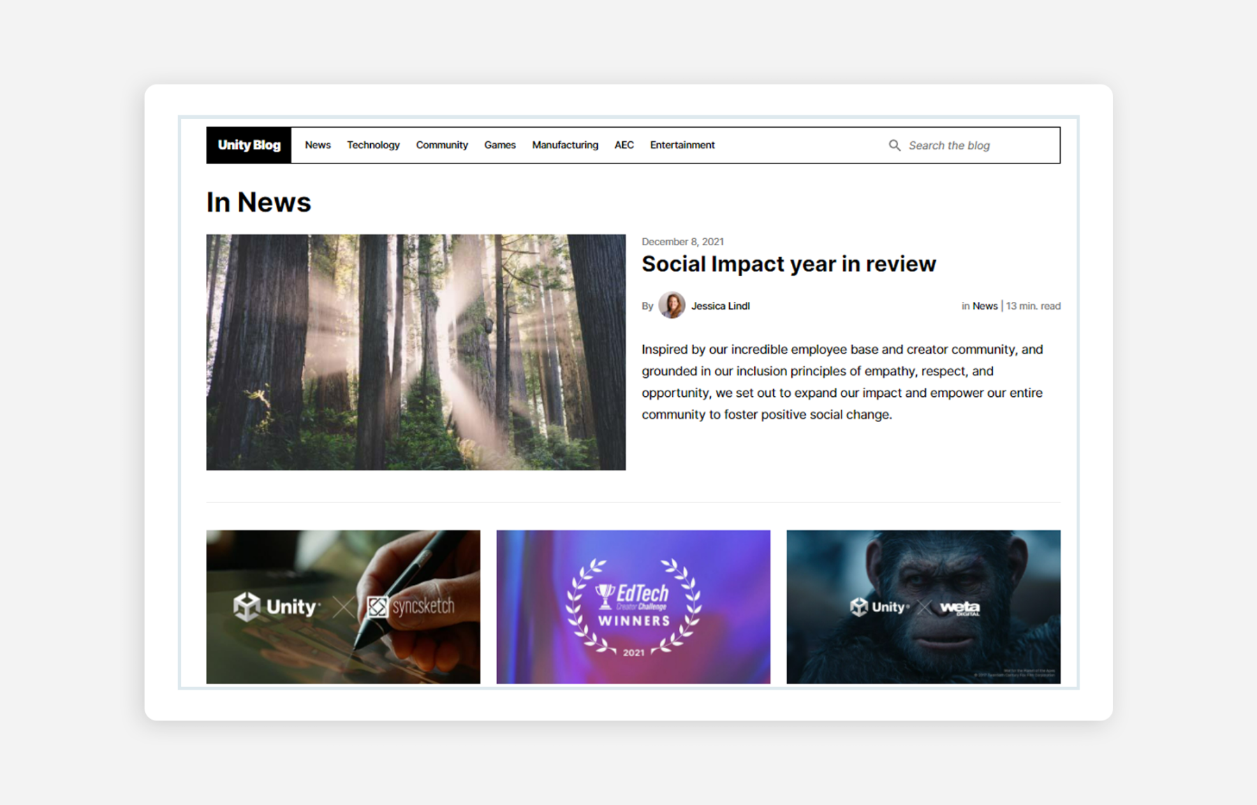 Interactive Blog For Unity Technologies
