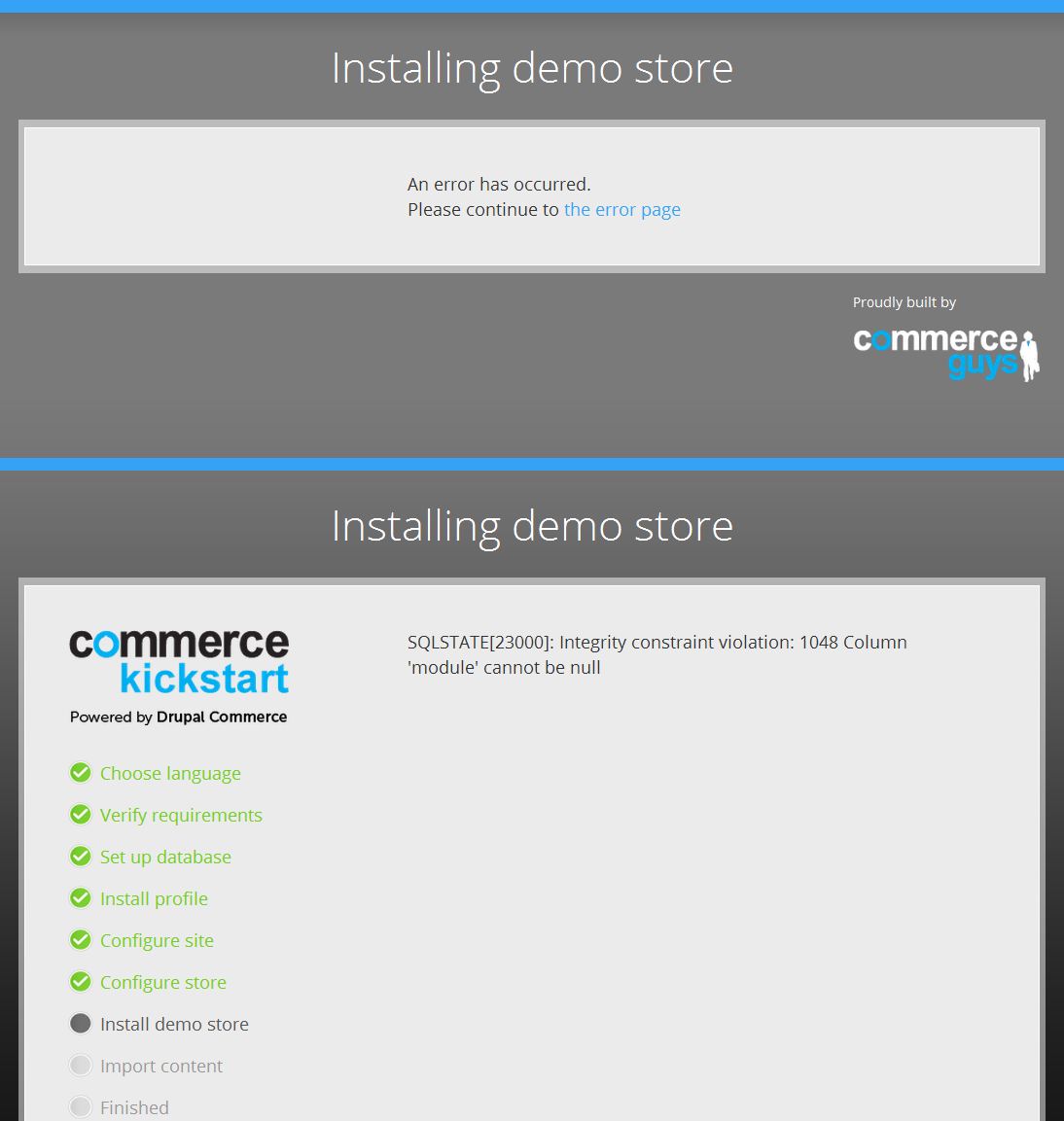 SQLSTATE[23000]: Integrity constraint violation: 1048 Column 'module' cannot be null [#1694434 ...