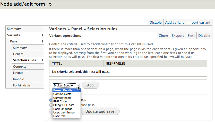 Node add / edit selection rules depending on node type [#1421390] | Drupal.org