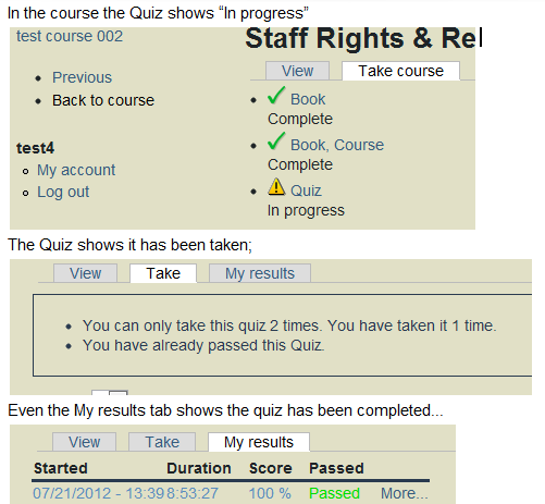 Quiz completion not recognized by Course [#1696426] | Drupal.org