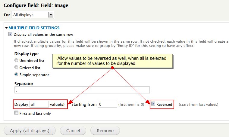Display 'all' multiple field settings values in Reversed order [#2070313] | Drupal.org