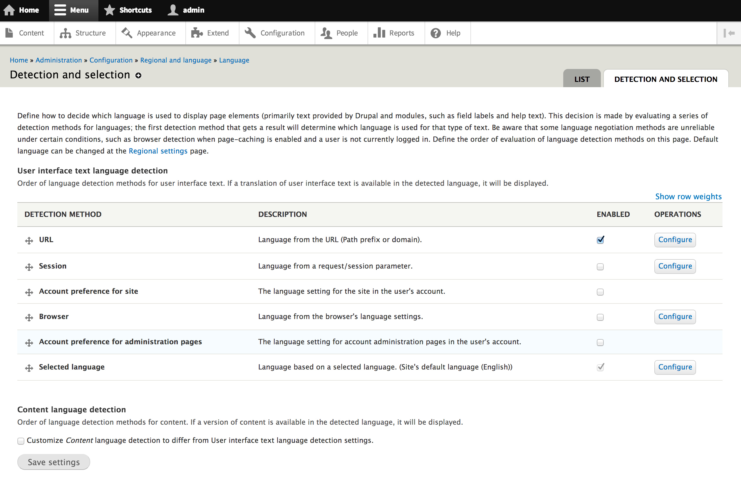 Improve design of language detection and selection settings page [#2033959] | Drupal.org