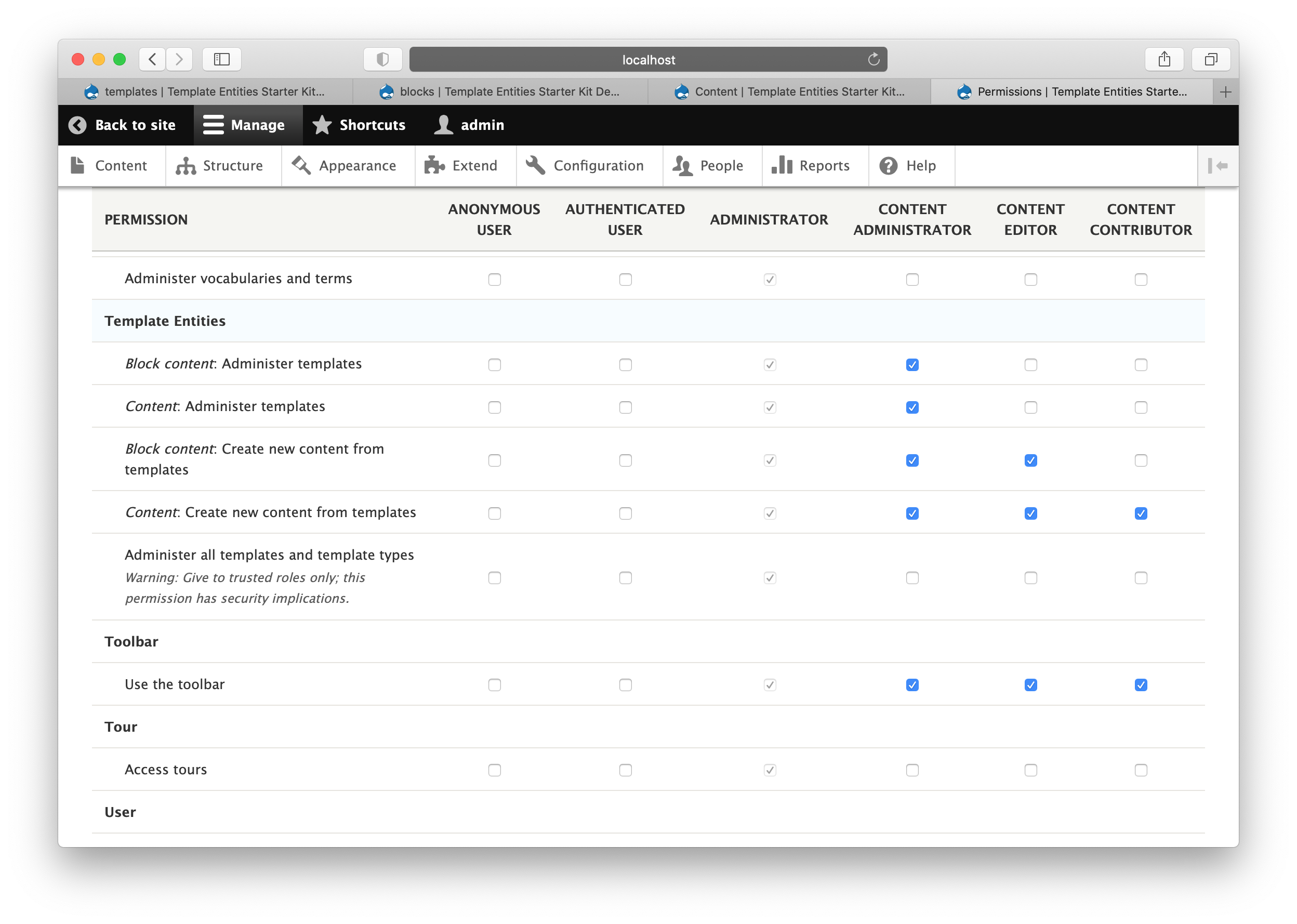 Permissions and suggested roles | Template Entities | Drupal Wiki guide ...