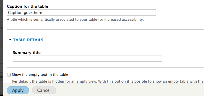 Add option to set caption & remove summary in the html table (Accessibility) [#843708] | Drupal.org