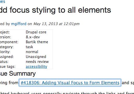 Add focus styling to all interactive elements [#1993574] | Drupal.org