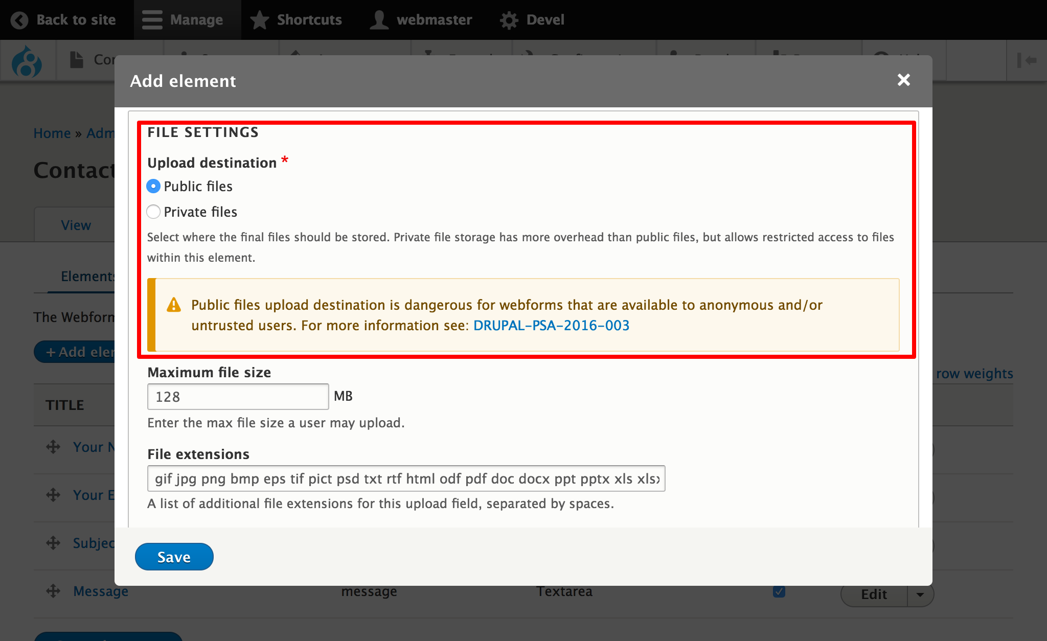 How to enable the public file system for the webform file upload ...