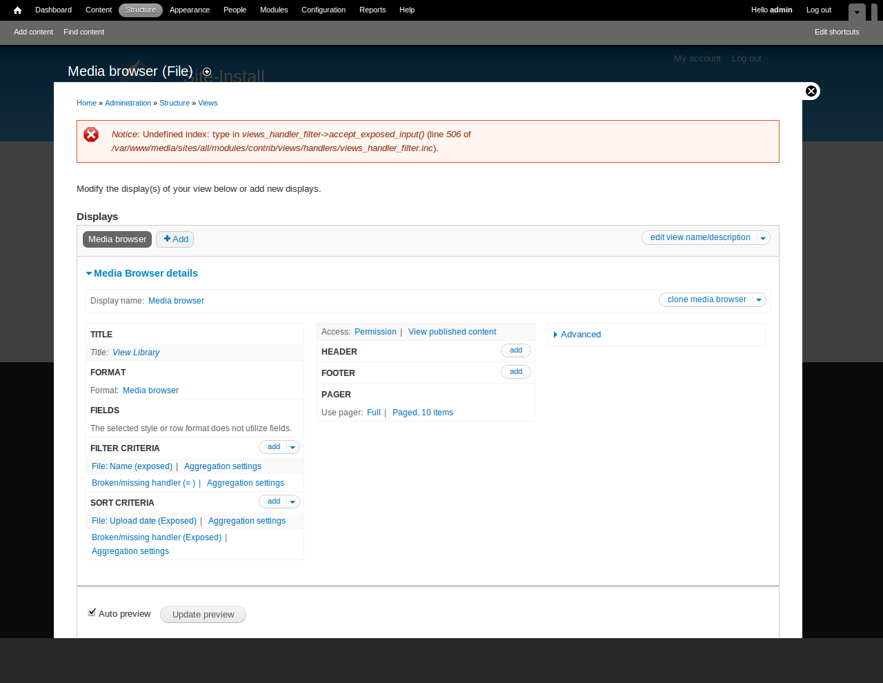 Remove default media browser and replace with a default view [#1224766] | Drupal.org