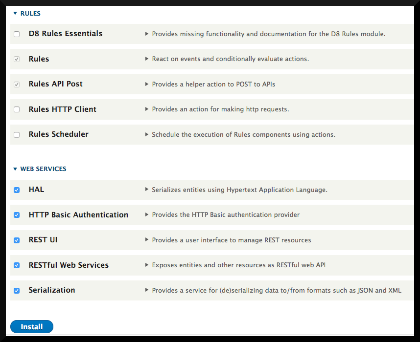 Setting up Required Modules | Rules API POST | Drupal Wiki guide on Drupal.org