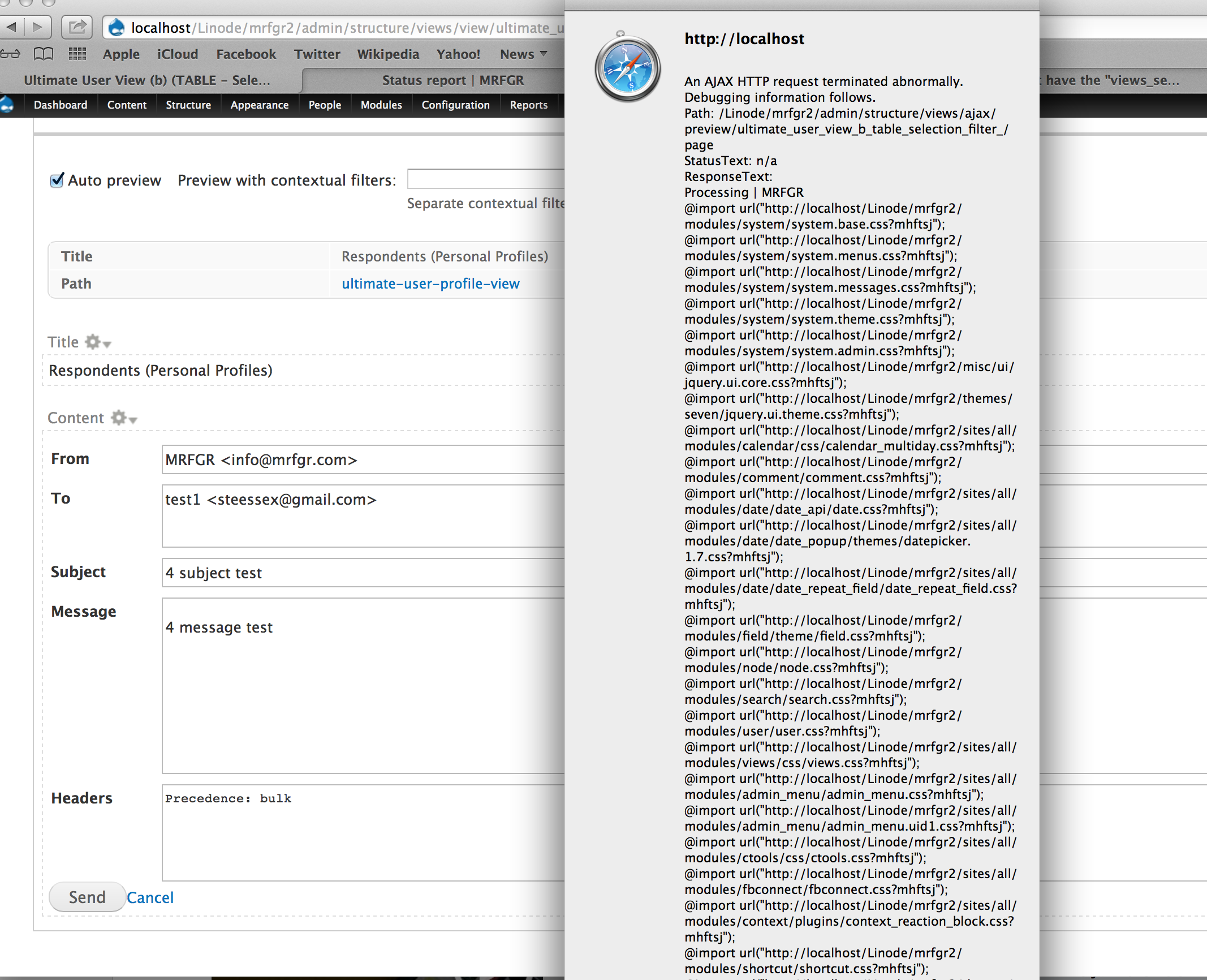 Email not received - log message sent - all other outgoing email works ...