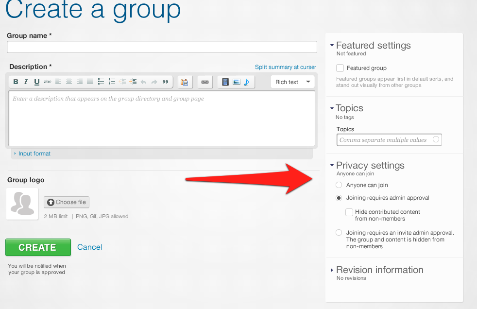 Streamline group privacy settings fieldset [#1961302] | Drupal.org