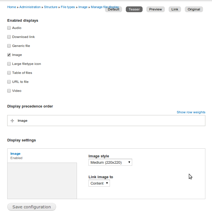 Teaser Image followed "Default" instead of "teaser" setting [#2076817] | Drupal.org