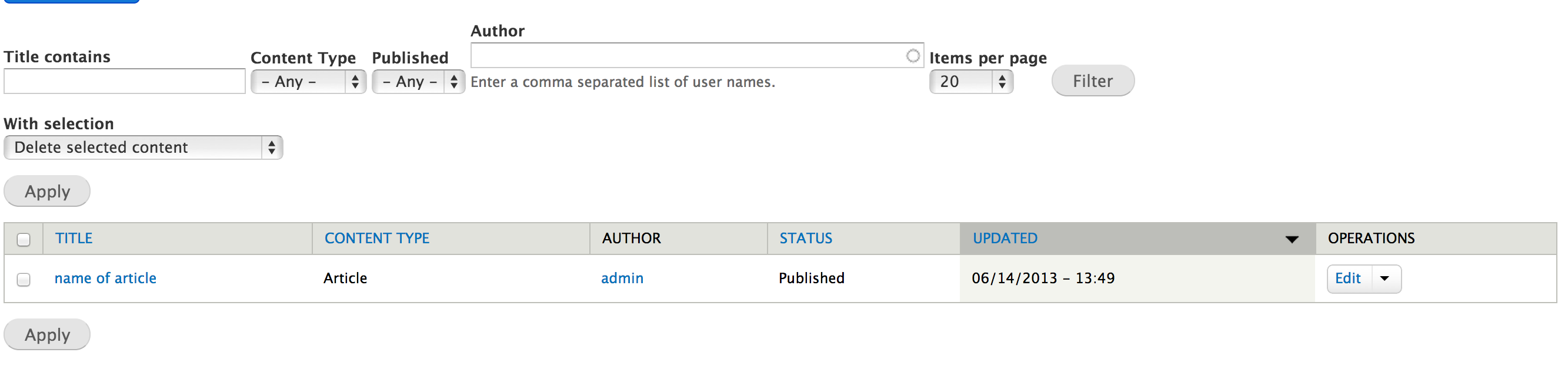 Improve admin/content view [#2001922] | Drupal.org