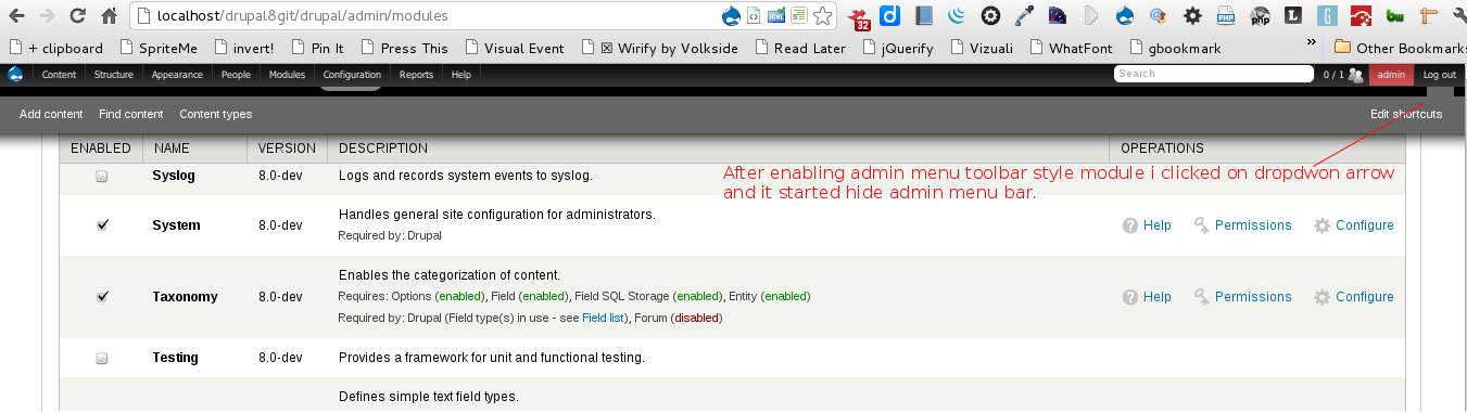 Administration menu Toolbar style module conflict with shortcut module ...