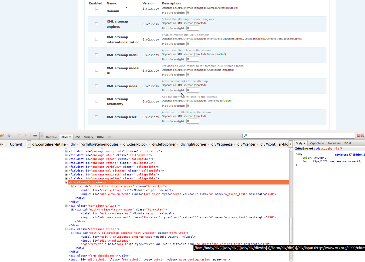 Weight fields are display 3x at bottom of page of list modules [#1645682] | Drupal.org