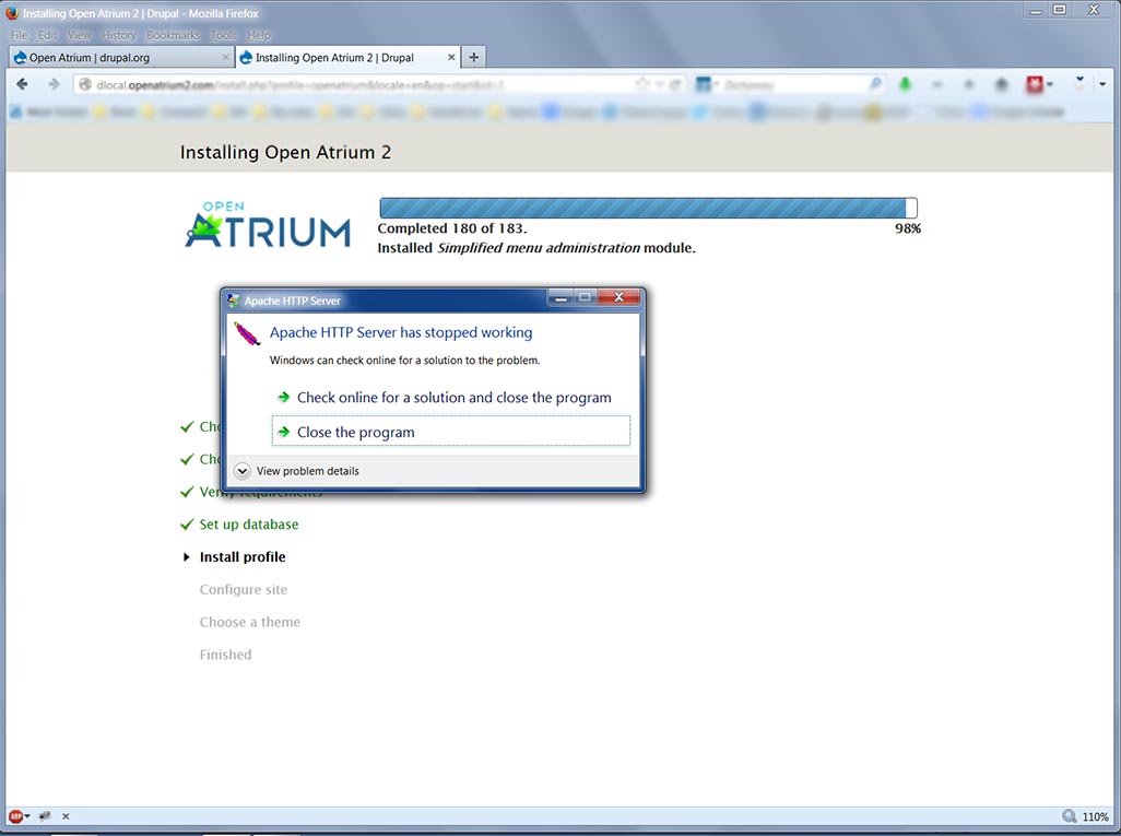 Installing Open Atrium causes Apache error [#2121695] | Drupal.org