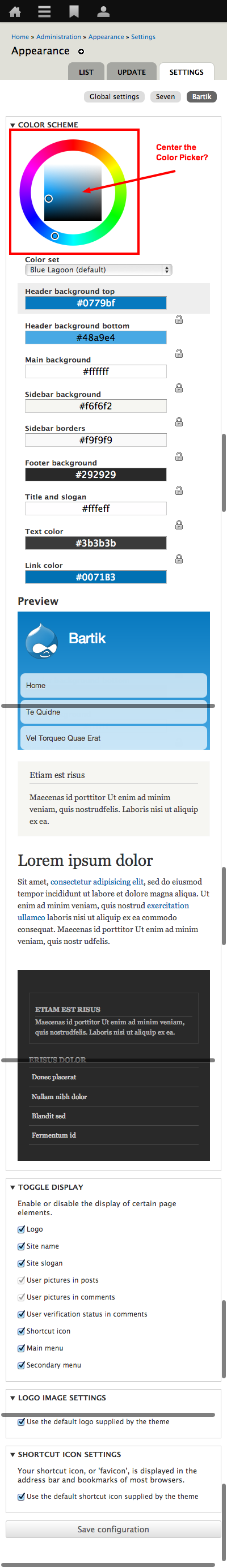 Bartik color settings not responsive [#1872598] | Drupal.org