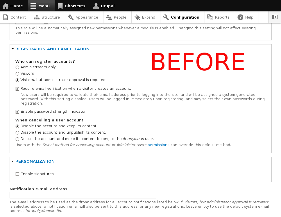 Allow password on registration without disabling e-mail verification [#115801] | Drupal.org