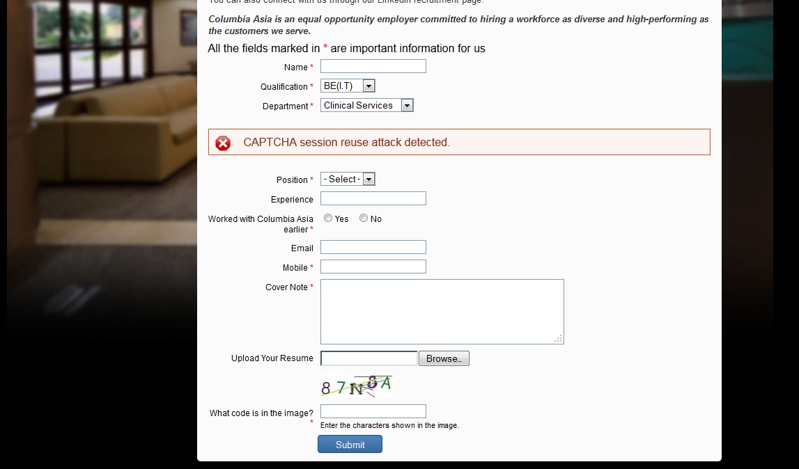 Error message CAPTCHA session reuse attack detected. [#1785442 ... Error message CAPTCHA session reuse attack detected. [#1785442 ...