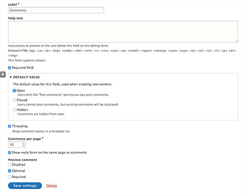 Administering a content type's comment settings | Comment module ...