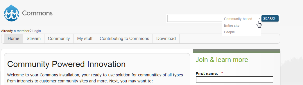 Search box defaults to searching within a group on anonymous users homepage [#1734654] | Drupal.org