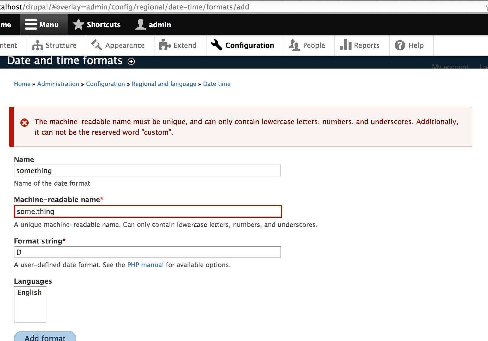 Date format name 'custom' is reserved but not checked for [#2100351 ...