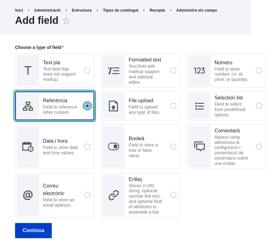 6.7. Adding a Reference Field | Capítol 6. Configuració de l’estructura del contingut | Guia d ...