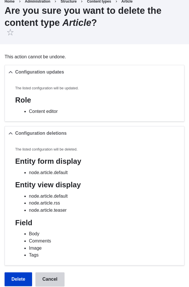 6.2. Deleting a Content Type | Chapter 6. Setting Up Content Structure ... 6.2. Deleting a Content Type | Chapter 6. Setting Up Content Structure ...