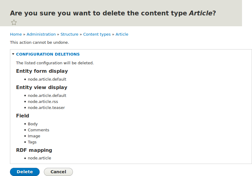 6.2. Deleting a Content Type | Capítulo 6. Configuración de la estructura de contenido | Guía de ...