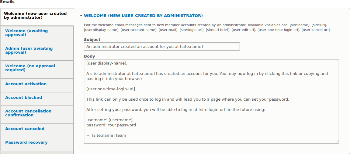 4.5. Configuring User Account Settings | Bab 4. Konfigurasi Dasar Situs | Pedoman Pengguna ...