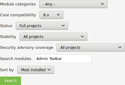 11.1. Finding Modules | Capítulo 11. Extending and Customizing Your Site | Drupal 8 User Guide ...