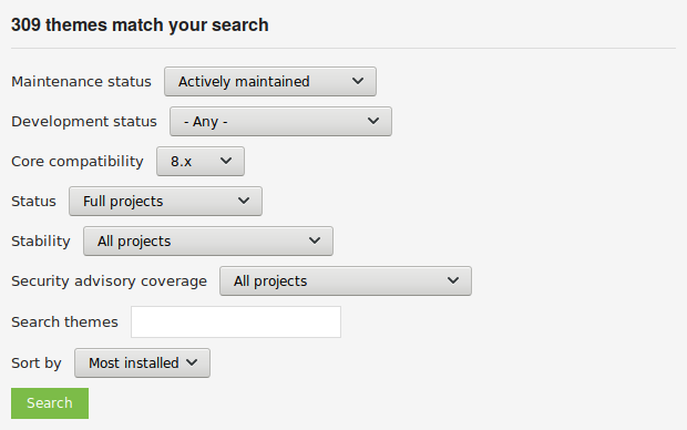 11.4. Finding Themes | Capítulo 11. Extending and Customizing Your Site | Drupal 8 User Guide ...