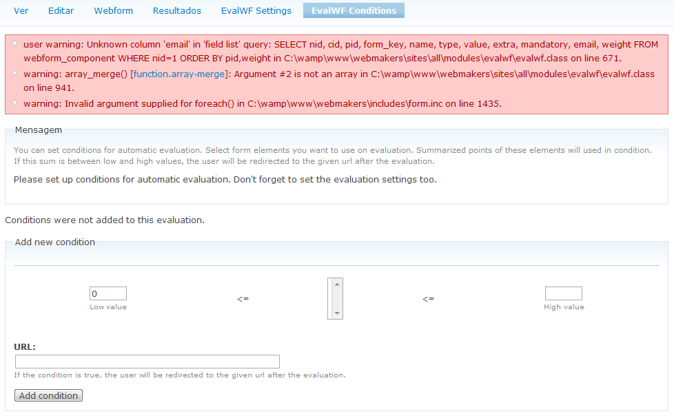 No field showing on EvalWF Conditions page [#1510008] | Drupal.org