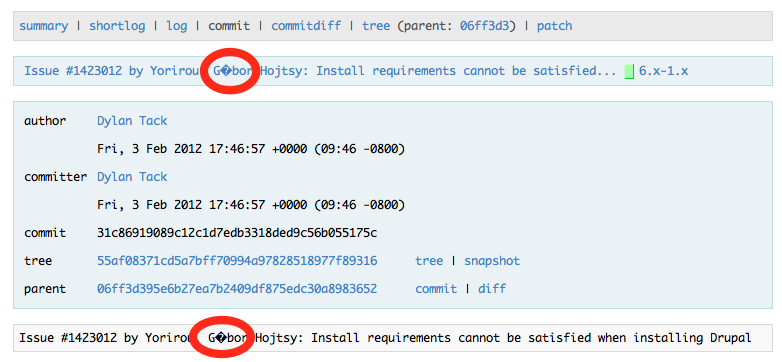 Gitweb intermittently serves ISO-8859-1 with UTF-8 headers. [#1072690] | Drupal.org