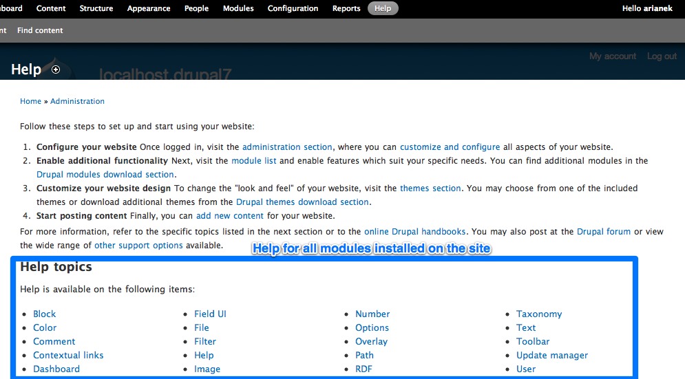 Working with Drupal's Help system | Develop guide on Drupal.org Working with Drupal's Help system | Develop guide on Drupal.org