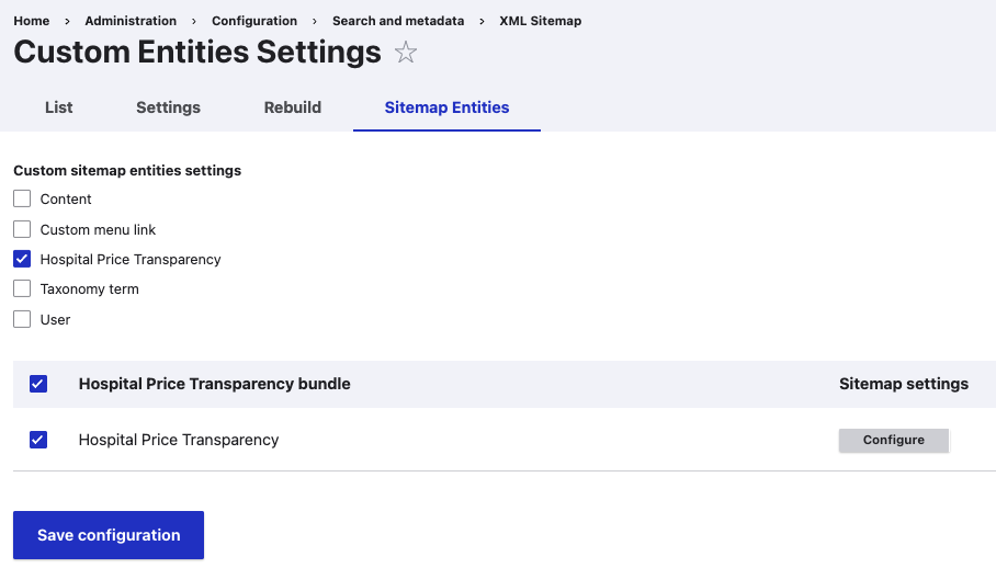 How To: Add HPT entities to your sitemap | Hospital Price Transparency | Drupal Wiki guide on ...