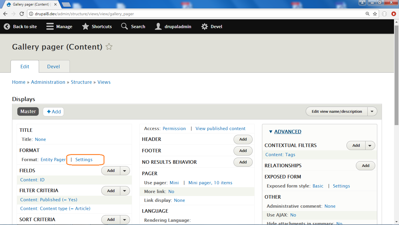 Creation of the image gallery using the 'Entity Pager' module | Entity Pager | Drupal guide on ...