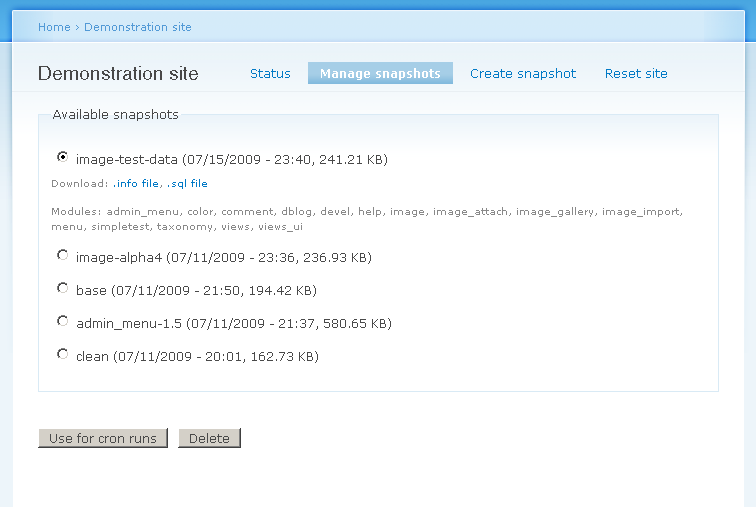 Demonstration site (Sandbox / Snapshot) | Drupal.org