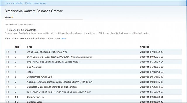 Simplenews Content Selection