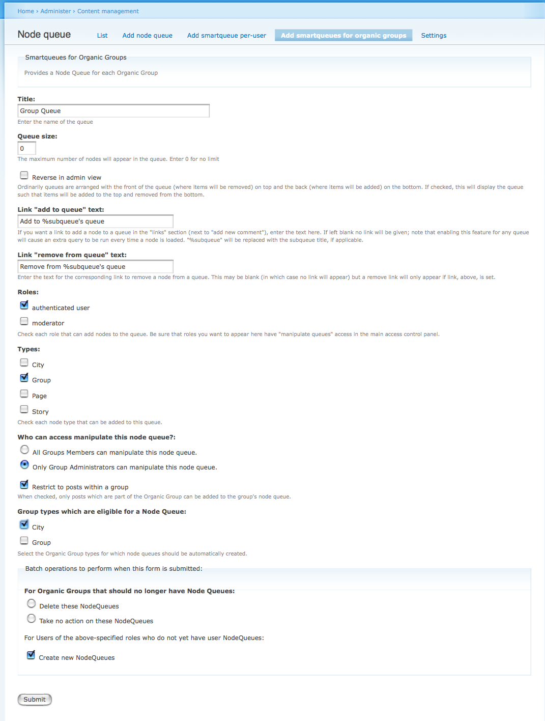 Smartqueues for Organic Groups | Drupal.org