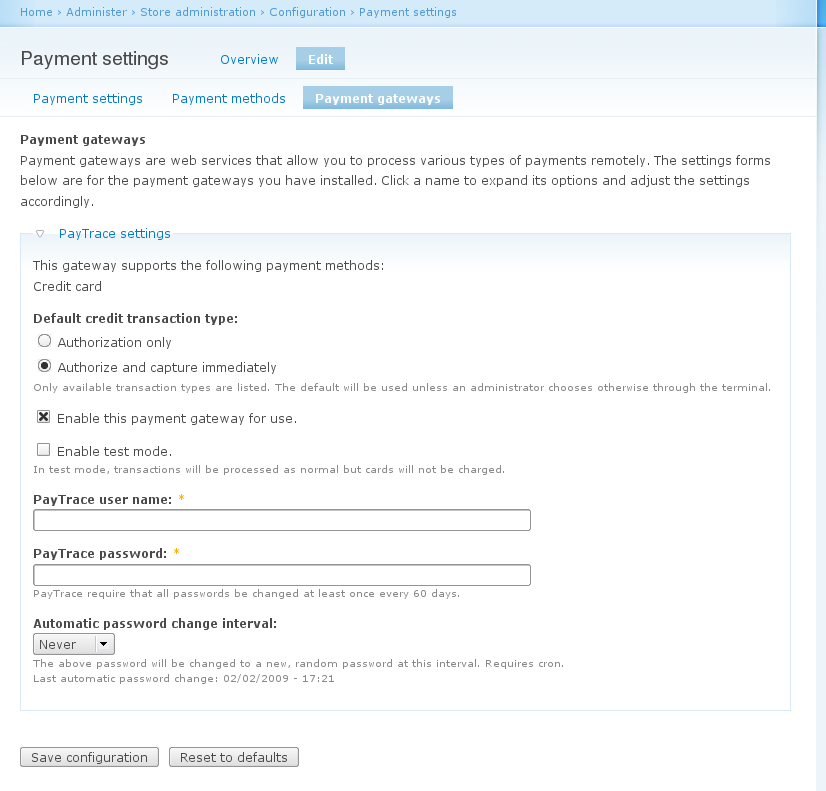 Ubercart PayTrace Payment Gateway | Drupal.org