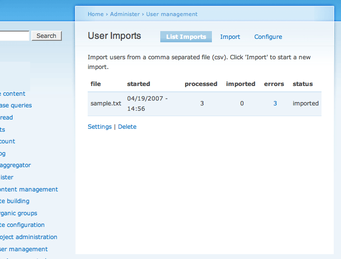 User Import error report | User Import | Drupal Wiki guide on Drupal.org