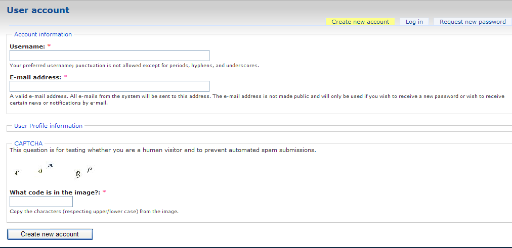 User Profile/Registration [#363304] | Drupal.org