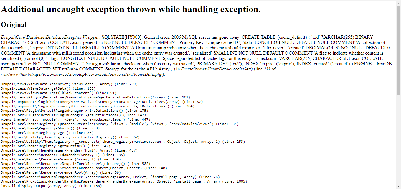 Error "Additional uncaught exception thrown while handling exception ...