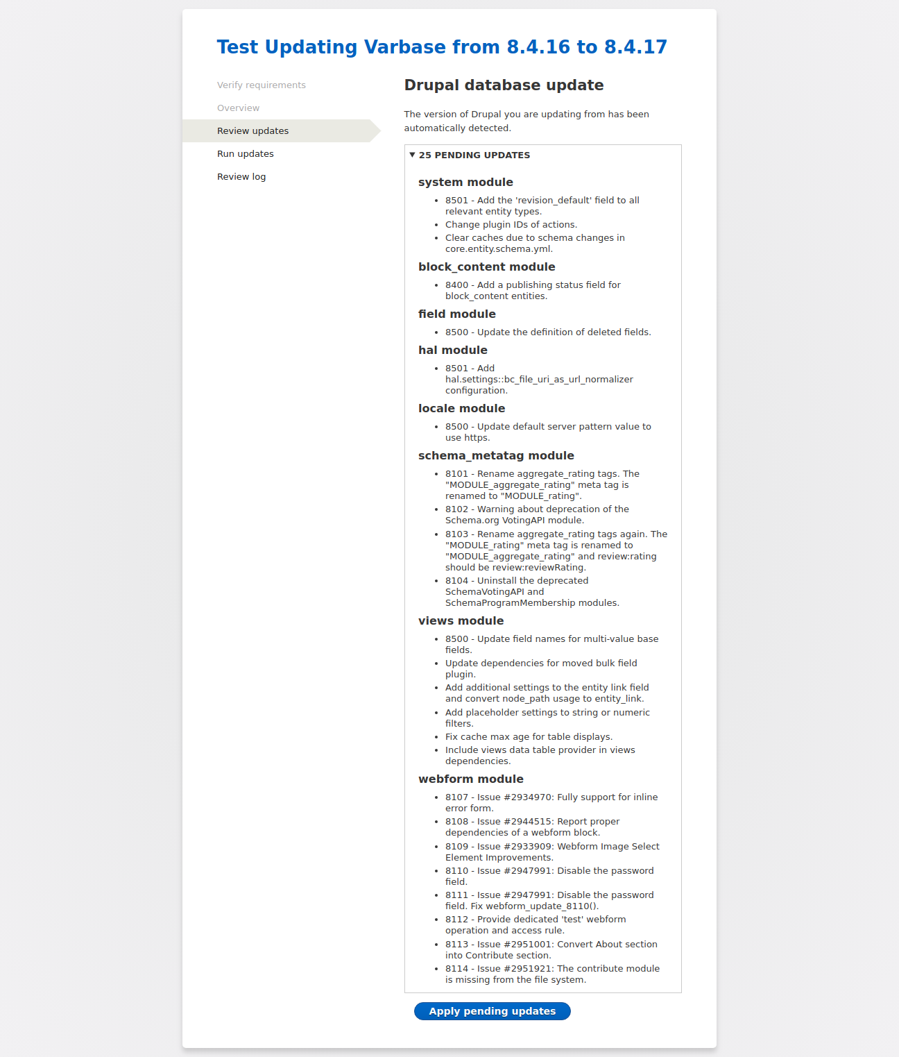 Varbase 8.4.17: Updated [CHANGELOG.md, UPDATE.md] files and filtered the code for Drupal 8 ...