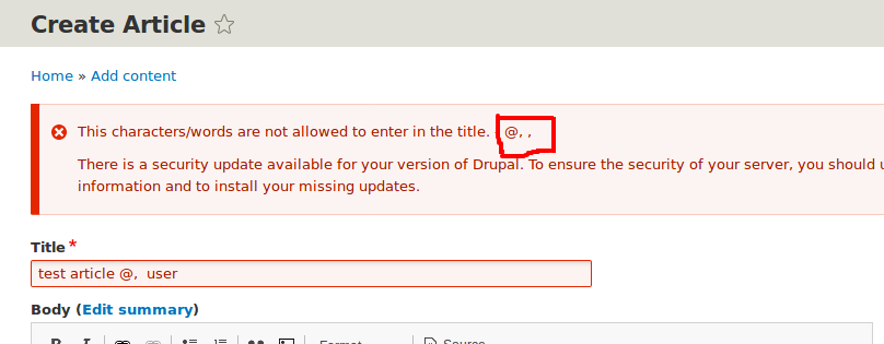 Restricted Characters Are Not Displaying Properly In Validation Message ... Restricted Characters Are Not Displaying Properly In Validation Message ...