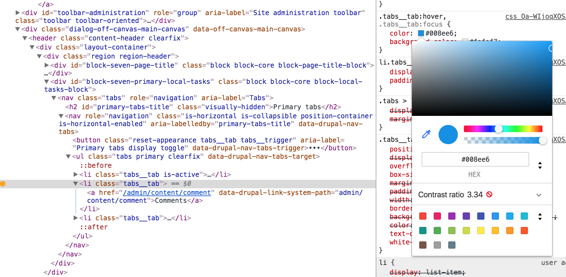 Seven's focused/hovered tabs do not meet WCAG AA 1.4.3 for contrast [#2972451] | Drupal.org