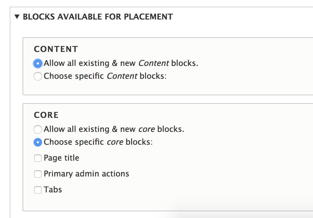 Add UI for choosing blocks & layouts [#2976326] | Drupal.org