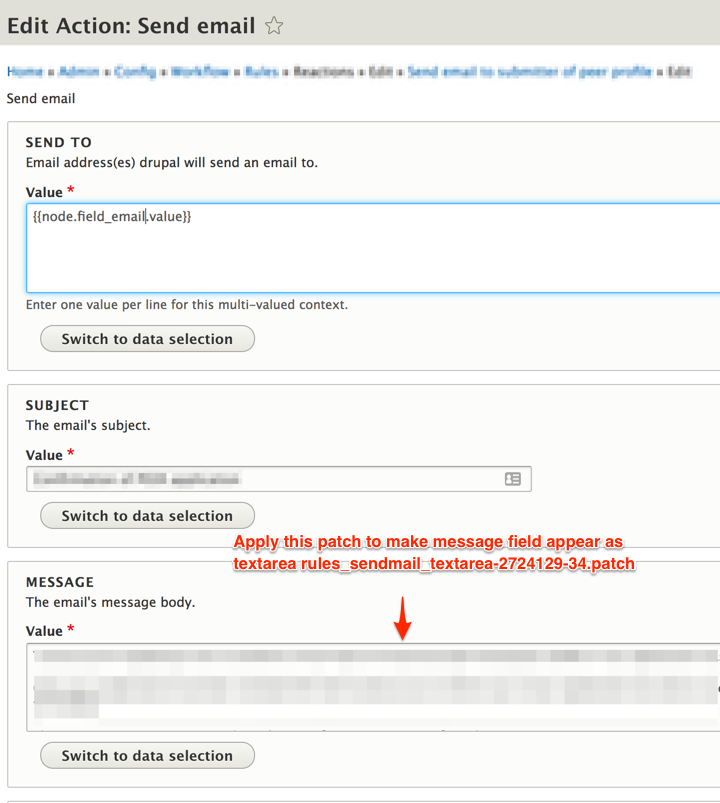 Change message field to textarea in Send email action [#2724129 ...